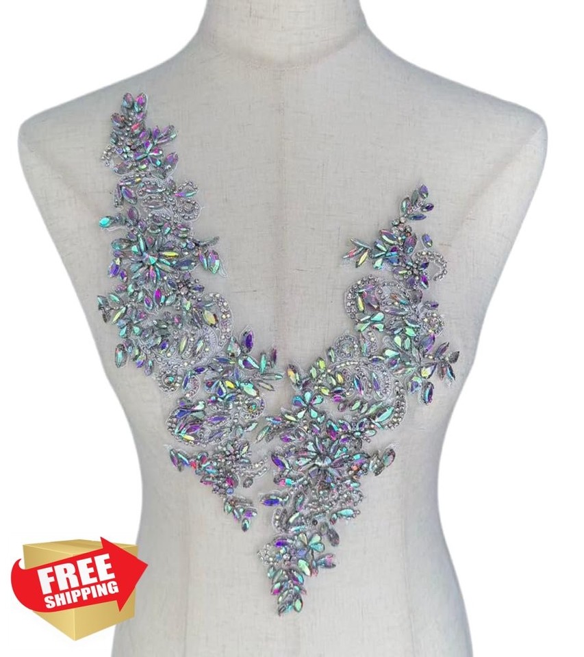 AB Multicolor Rhinestone Applique Patch, Prom Dress Belt Crafts Sewing ...