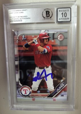 Josh Jung Signed 1st Bowman Rookie Card BD-7 Texas Rangers Beckett Auto ...