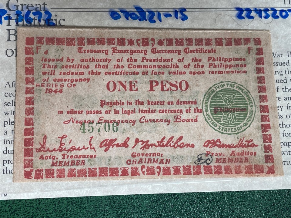 Lot Of 3 WW2 Philippines Emergency Banknotes - 1944 1 Peso, 1944 20 ...