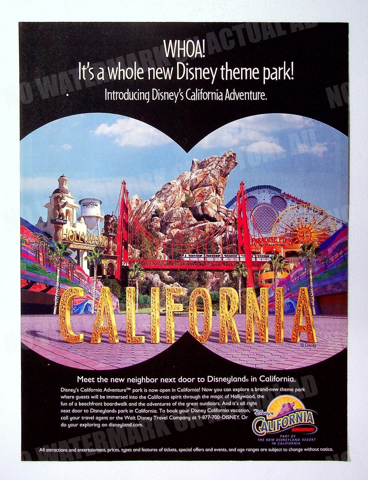 Disneyland California Adventure Theme Park 2001 Print Magazine Ad ...