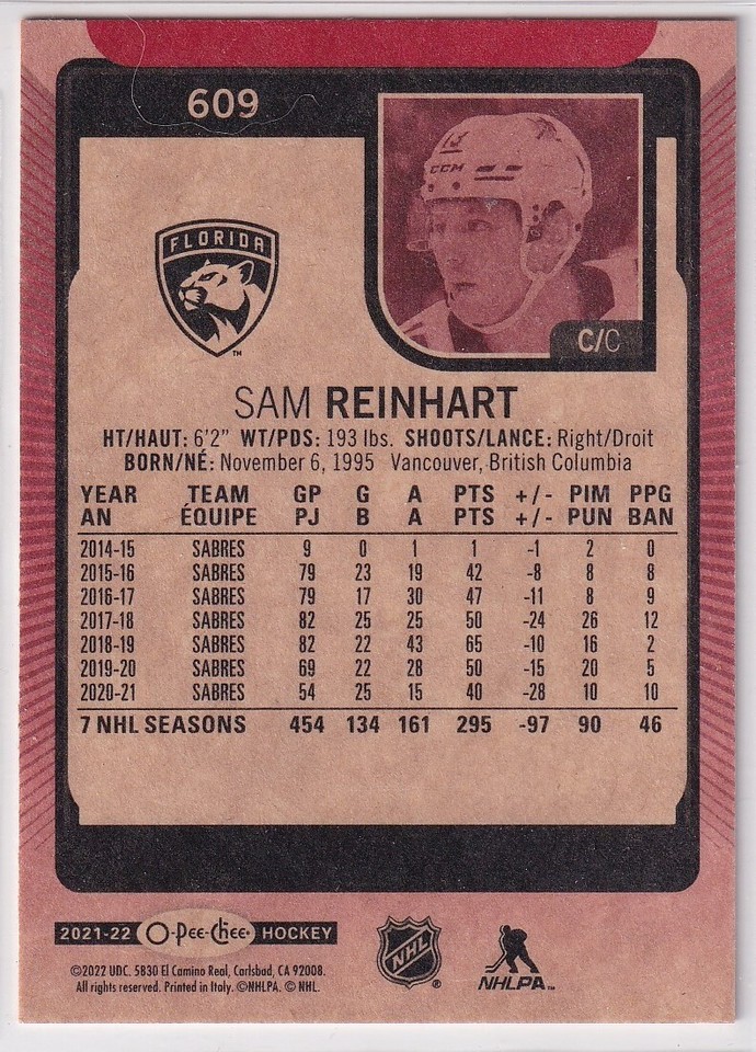 2021-22 O-Pee-Chee Red #609 Sam Reinhart - Florida Panthers | eBay