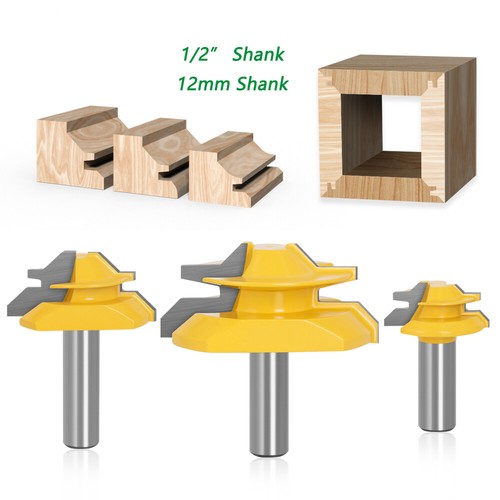 3pcs 12mm 1/2" Shank 45 Degree Lock Miter Bits Glue Joint Set Tenon ...