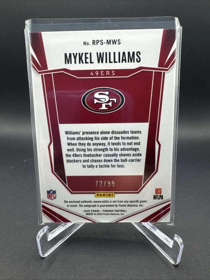 2025 Panini Phoenix Football Mykel Williams #RPS-MWS RPA Red /99 Color ...