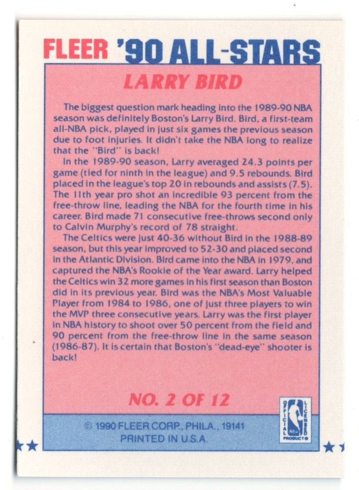 Larry Bird 1990-91 Fleer All-Stars #2 Insert Card | eBay