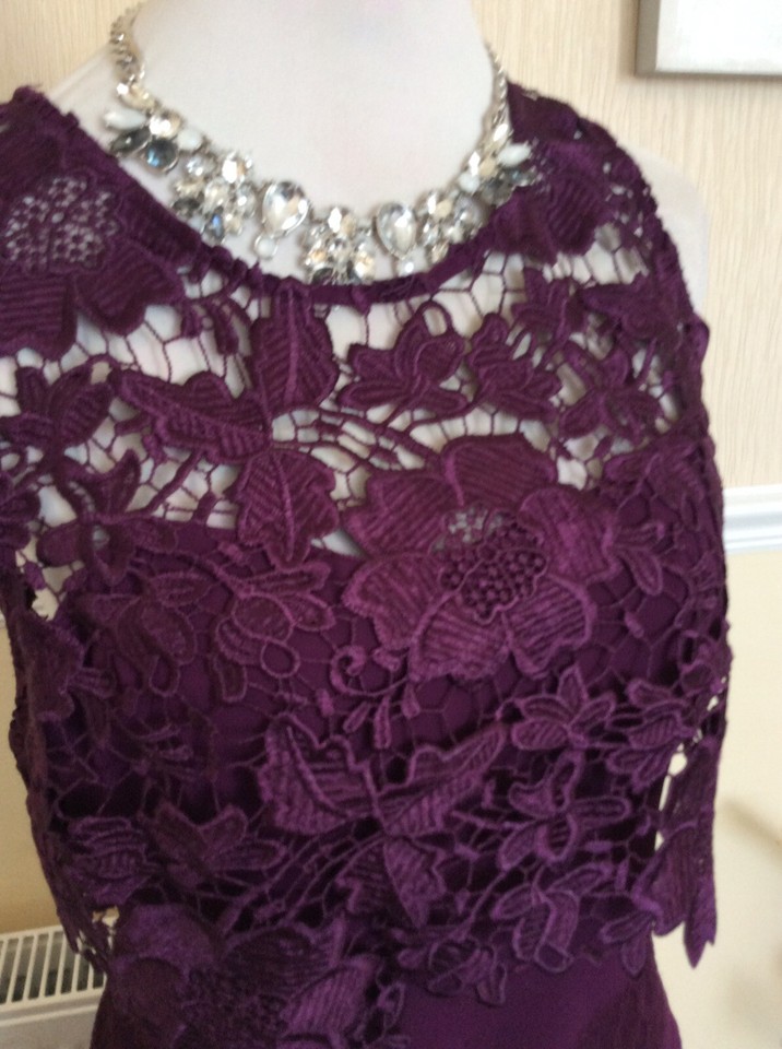 phase eight Purple Magenta Lace Panelled Wiggle Dress Size 16 Length 40 ...