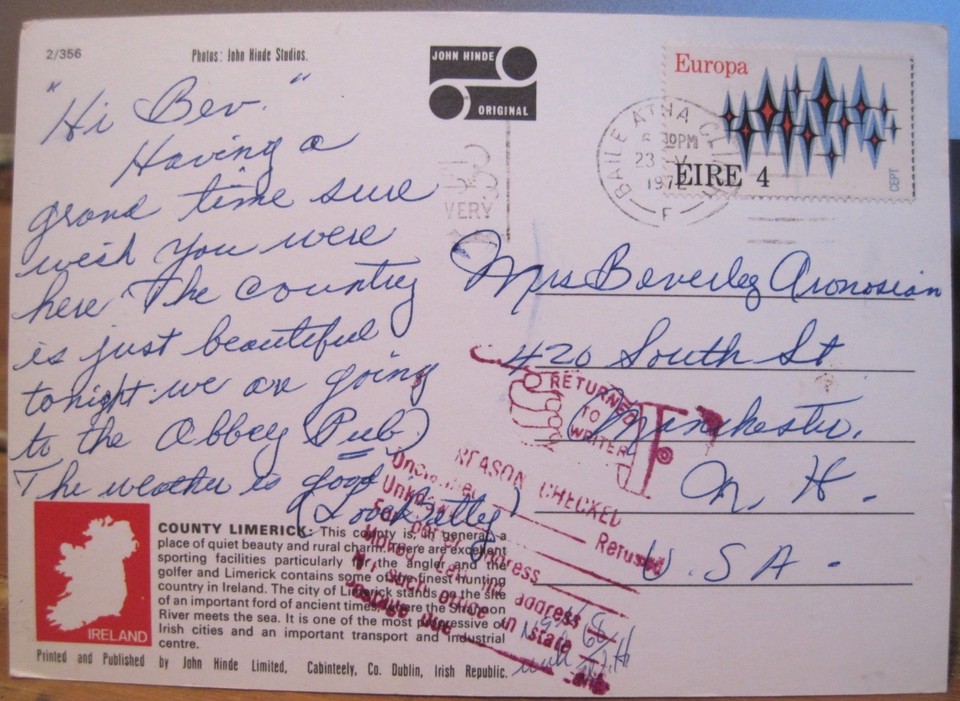 Irish Postcard LIMERICK Multiview Ireland Treaty Stone Bunratty John ...