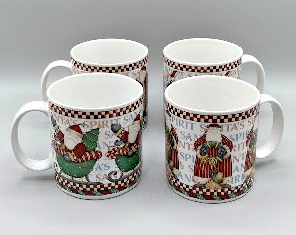 Set of 4 Sakura Santa's Spirit Debbie Mumm 12 oz Stoneware Mugs Folk ...