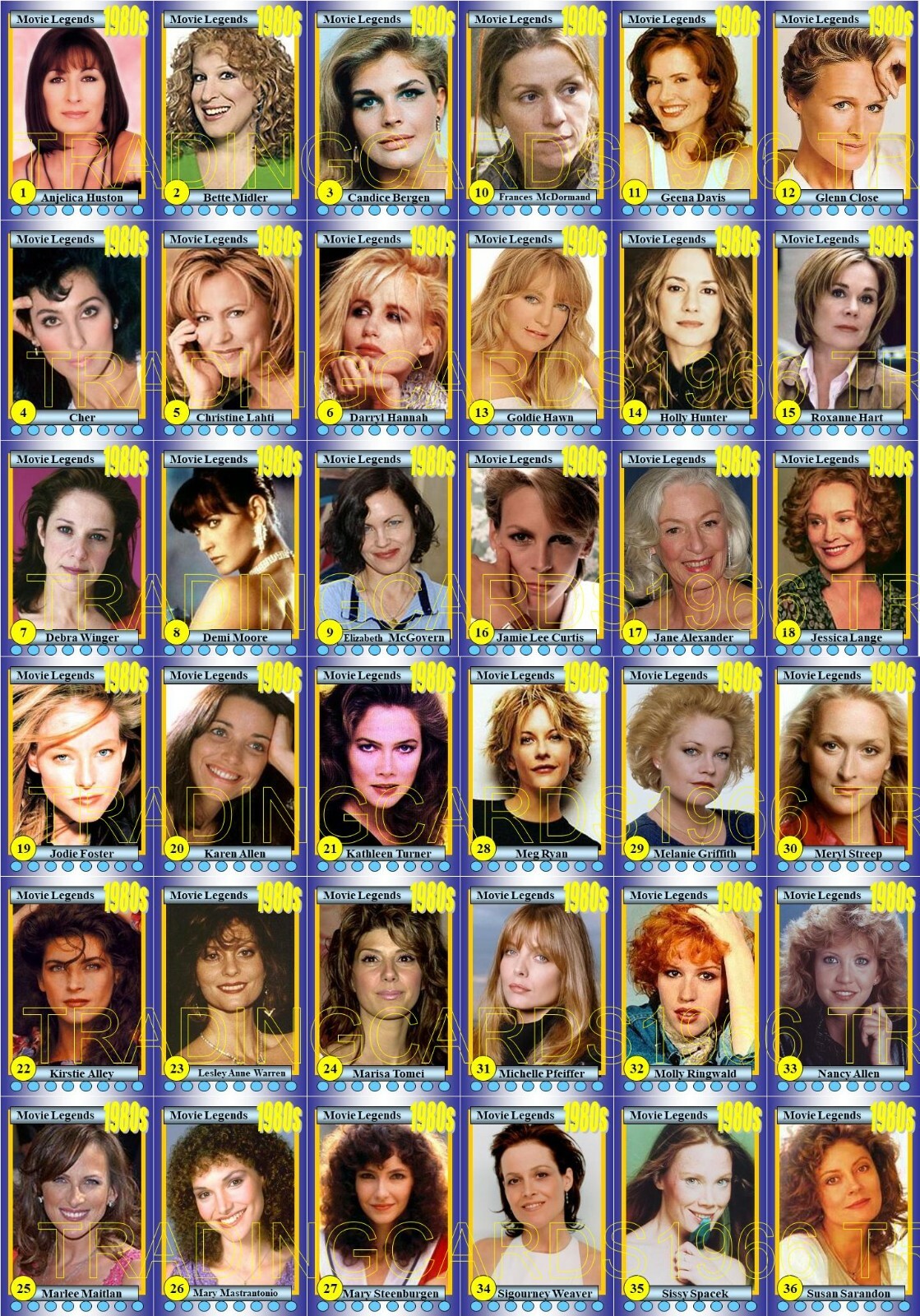 Actresses of the 1980s Movie Trading Cards Series 1 Sarandon Weaver ...