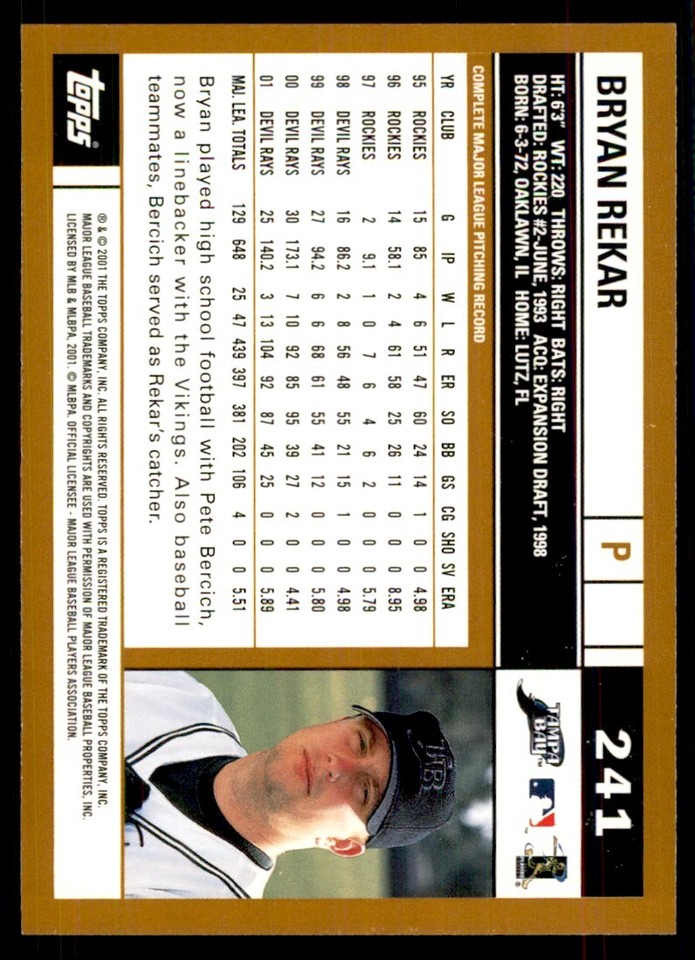 2002 Topps Baseball Card Bryan Rekar A Baseball Cards #241 | eBay
