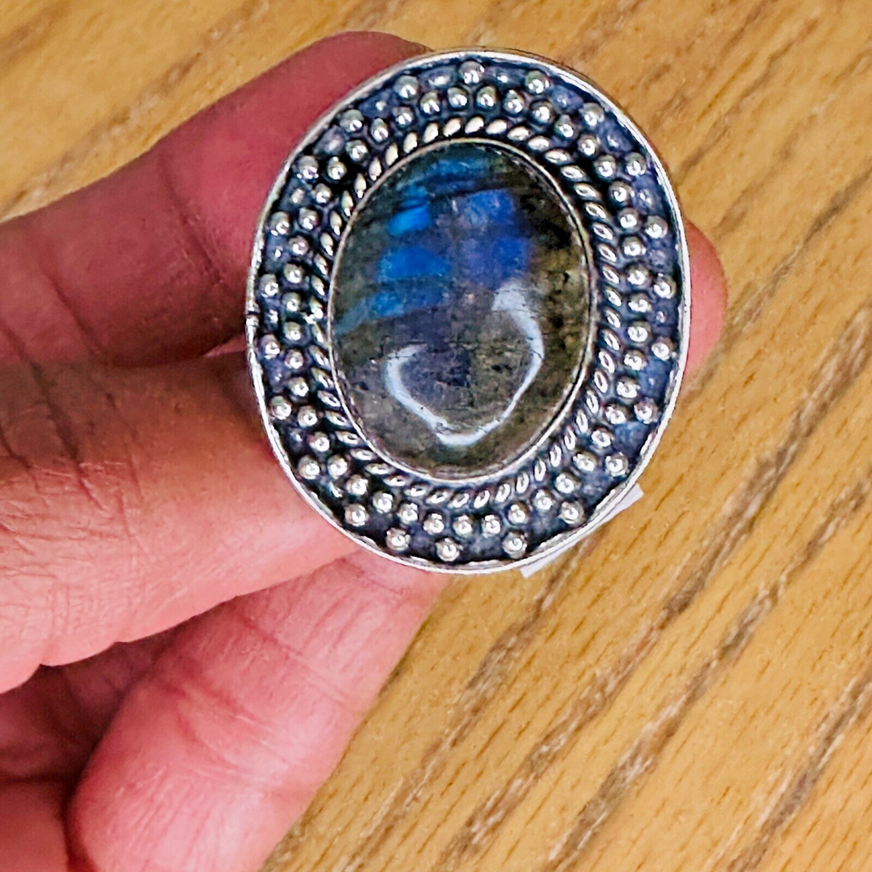 Labradorite Real Gemstone Ring Large 1.25 Inches Ornate Setting Ring ...