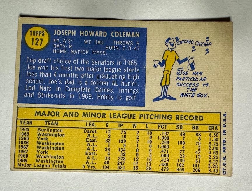 1970 Topps # 127 Joe Coleman- Washington Senators EX-EXNM | eBay