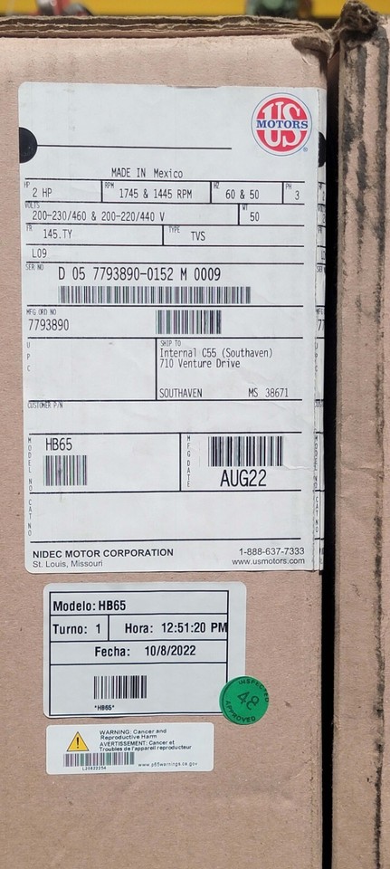 Bridgeport 2HP New Spindle Motor without disk, Inv 46864 | eBay
