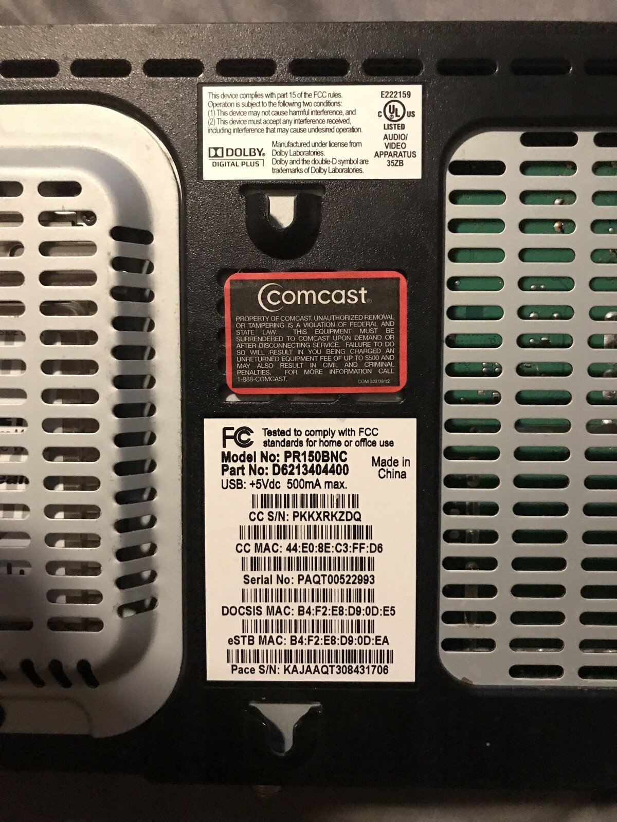 Comcast Xfinity Cable Box PR150BNC No Power cord | eBay