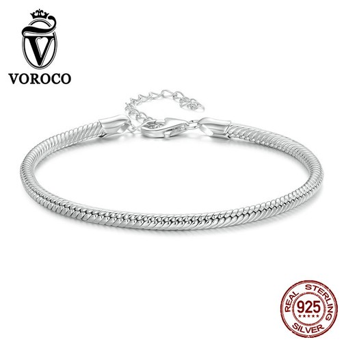 Voroco 925 Sterling Silver Lobster Clasp Basic chain Bracelet Jewelry ...