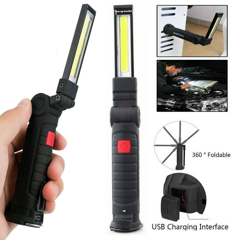 Rechargeable LED COB Work Light Mechanic Flashlight Lamp Magnetic Base ...