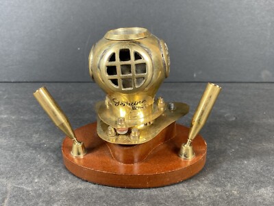 Vtg Style Brass Diving Helmet Pen Holder Decorative Nautical Desk ...