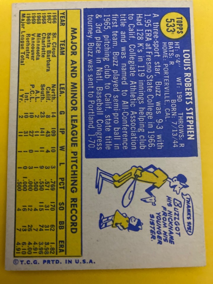 1970 Topps Baseball #533 Buzz Stephen MINT? | eBay
