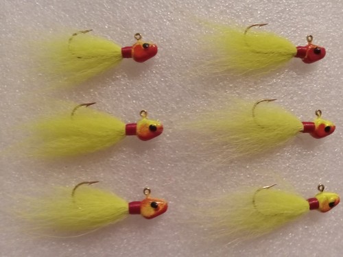Smoo's Custom Jigs (6) 1/16 Oz. Arctic Fox Hair Jigs Chartreuse *1197 ...