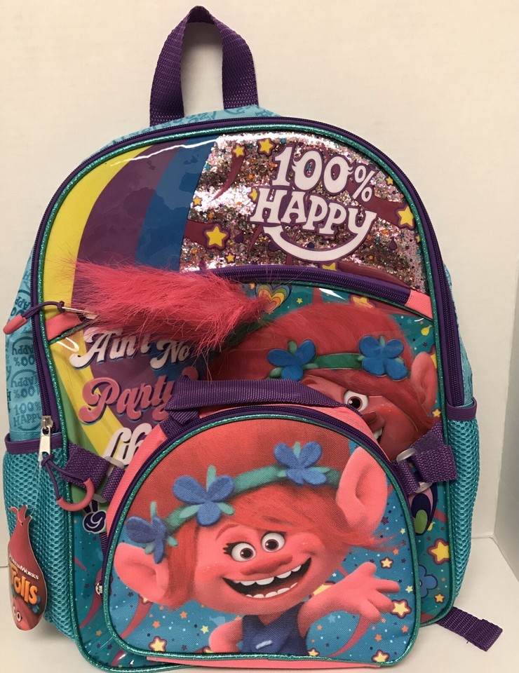 Dreamworks Trolls 100% Happy Backpack with Lunchbox, School Bookbag Set ...
