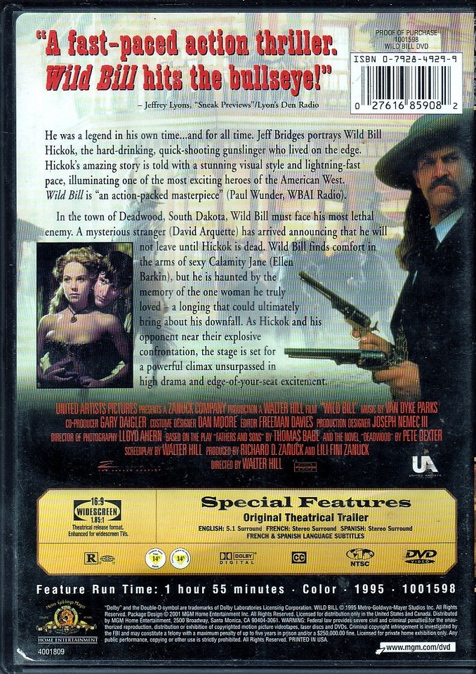 Wild Bill (DVD, 200, MGM Western Legends) Jeff Bridges Ellen Barkin ...