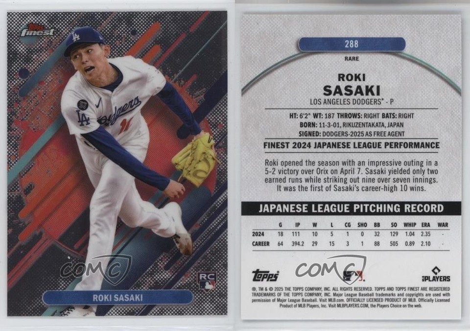2025 Topps Finest Rare Roki Sasaki #288 0u38 | eBay