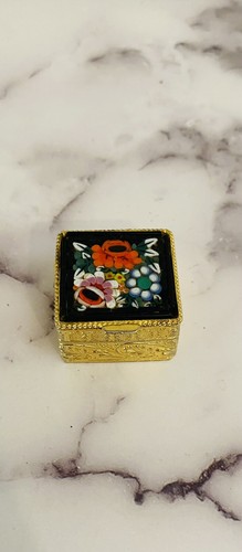 Vintage Square Pill Hinged Box With Flower Decorations in Ornate Brass ...