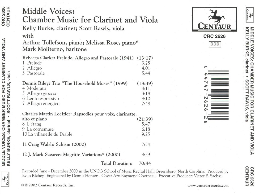 KELLY BURKE / SCOTT RAWLS MIDDLE VOICES: CHAMBER MUSIC FOR CLARINET ...