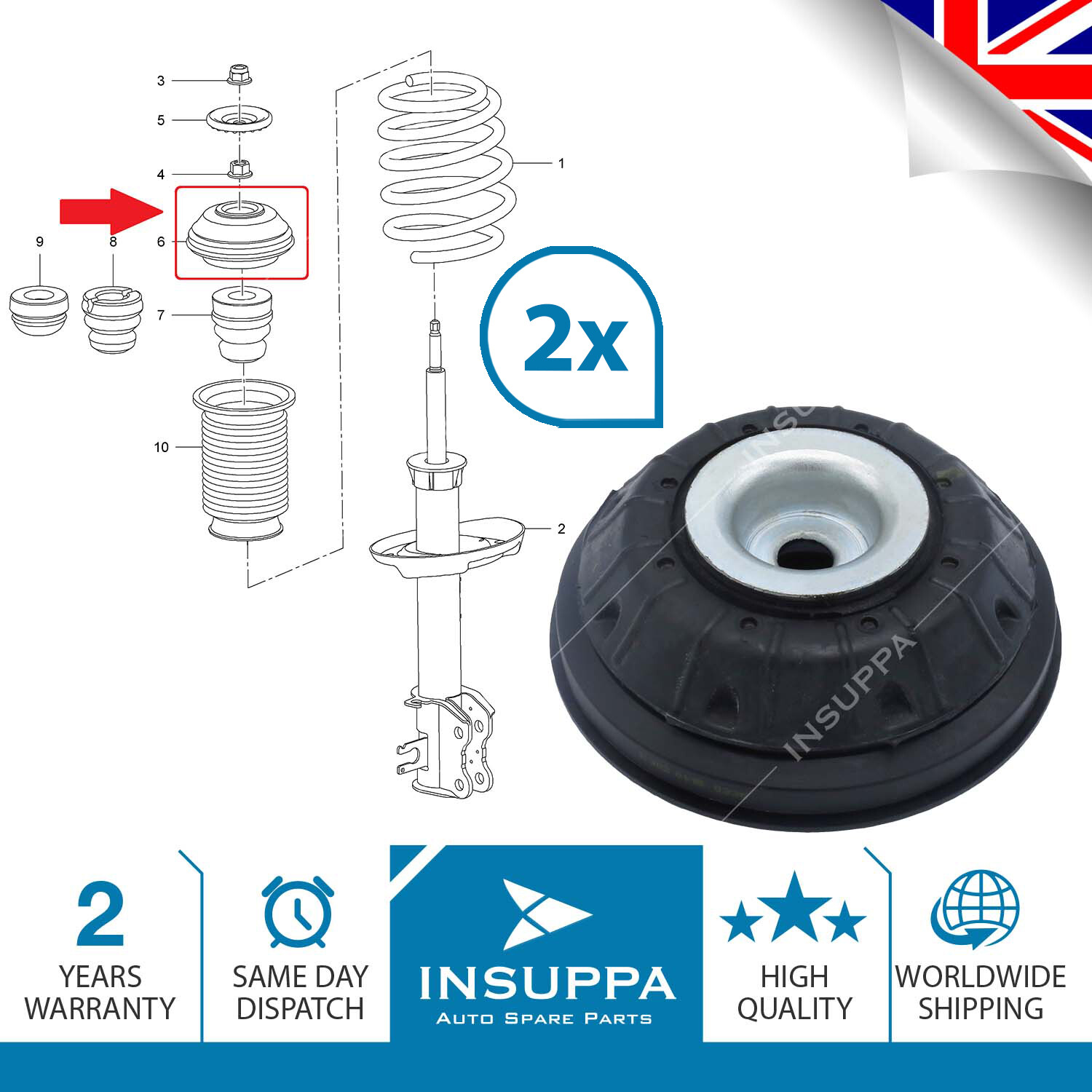 Suspension Top Strut Mount And Bearing Pair Front Left Right For ...