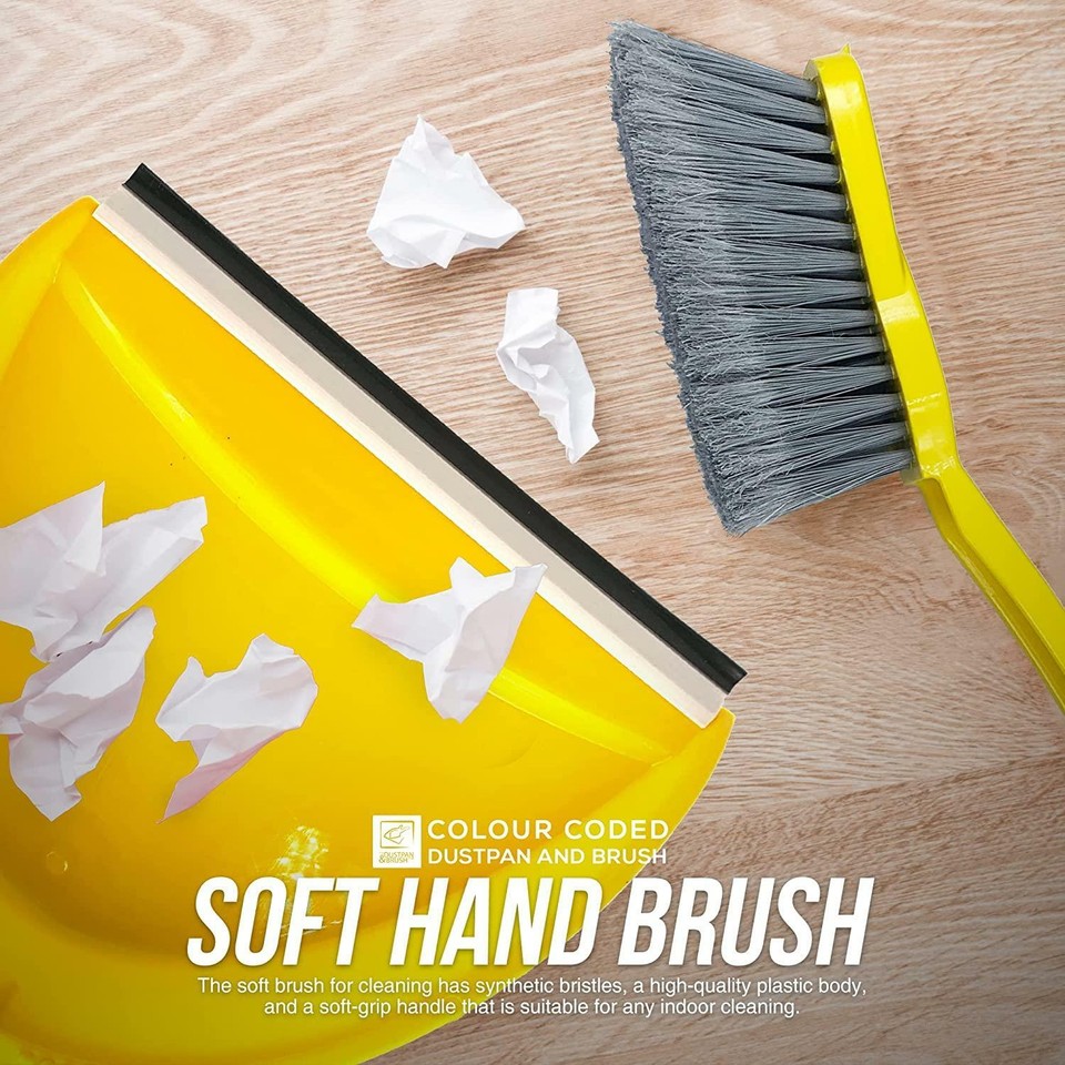 Yellow Dustpan and Brush Set Colour Coded Dust Pan Broom Sweeper Indoor ...