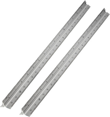 2 x 30cm Aluminium Triangular Tri Scale Metal Ruler Engineers Rule 12 ...