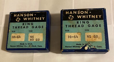 Hanson Whitney Southwestern Thread Ring Plug Gage 10-64 Not Go 1766 Go ...