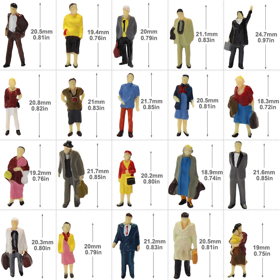 40pcs Model Trains HO Scale 1:87 Standing People Figure 20 Different ...
