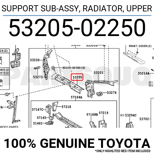 53205-02250 Toyota Support Sub-assy Radiator Upper 5320502250 Genuine ...