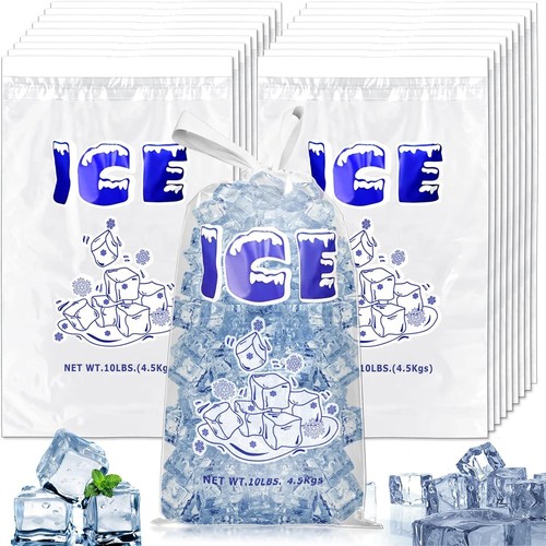 30 Pack Ice Cube Bags 10 Lb with Drawstring, Reusable Plastic Ice Cube ...