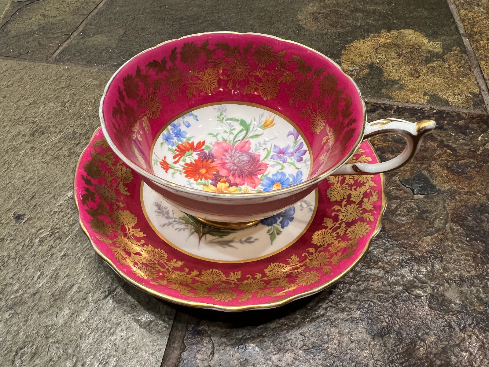 Paragon Fine Bone China Red & Gold Tea Cup Teacup & Saucer A503 Double ...