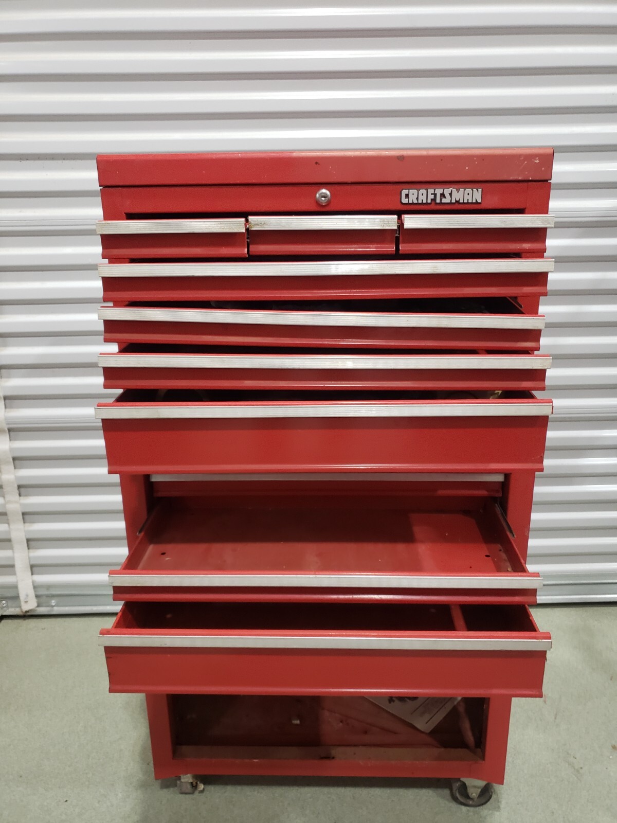 Cherry Red Two-Piece Craftsman Toolchest on Rolling Wheels – 9 Drawer ...