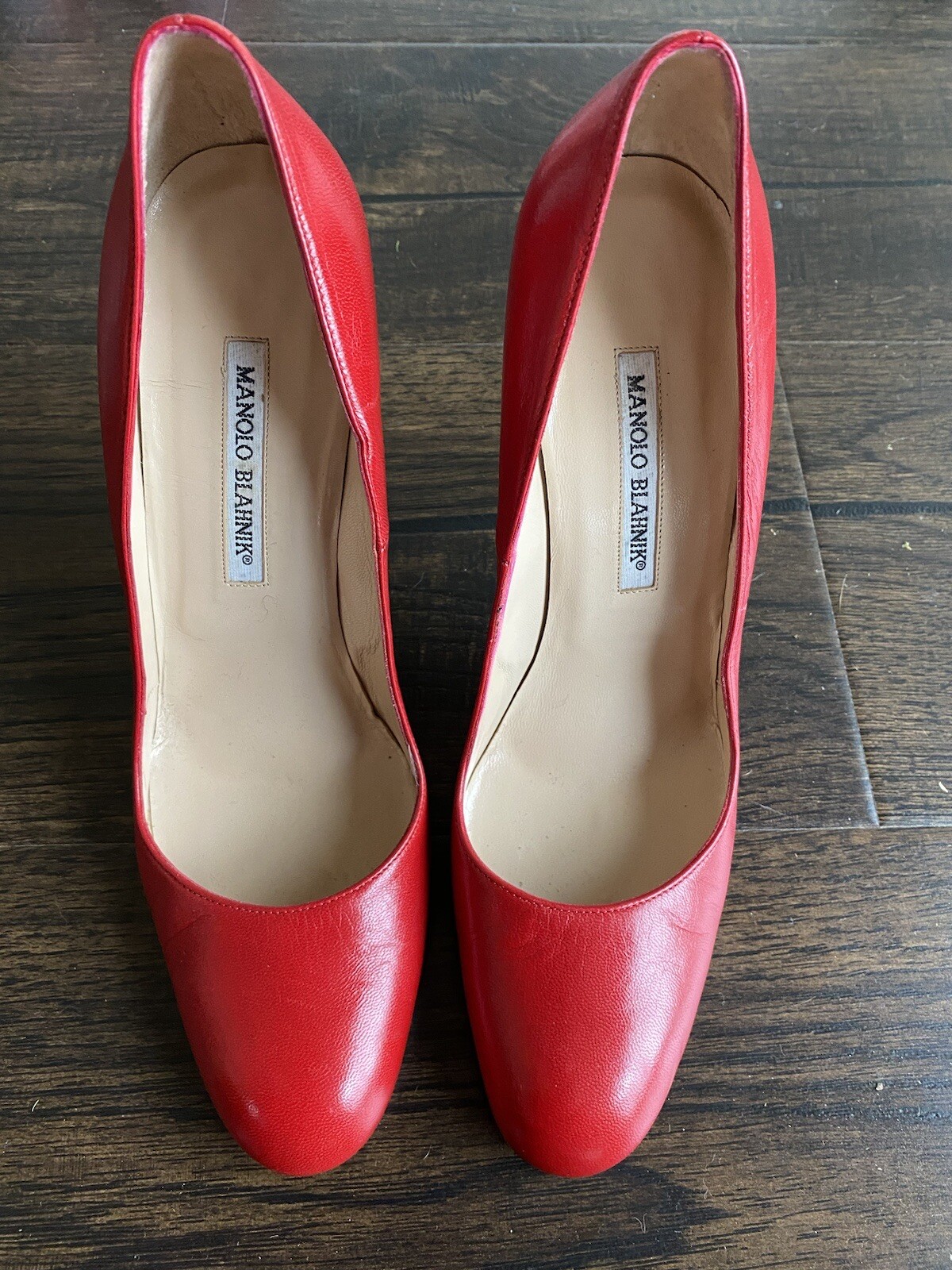 Women’s Red Leather MANOLO BLAHNIK Round Toe Stiletto… - Gem