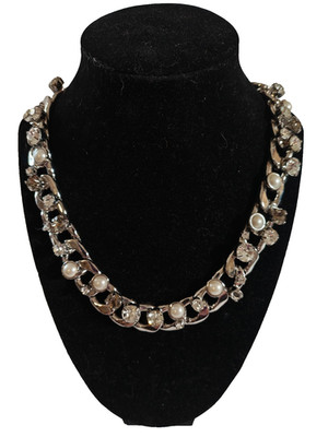 Ann Taylor Silver Tone Chain Necklace Adorned w/ Faux Pearls ...