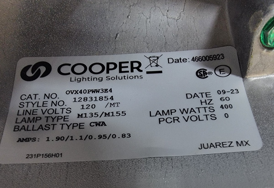 New Cooper Lighting OVX Series 400W HID Outdoor Security Light Fixture ...
