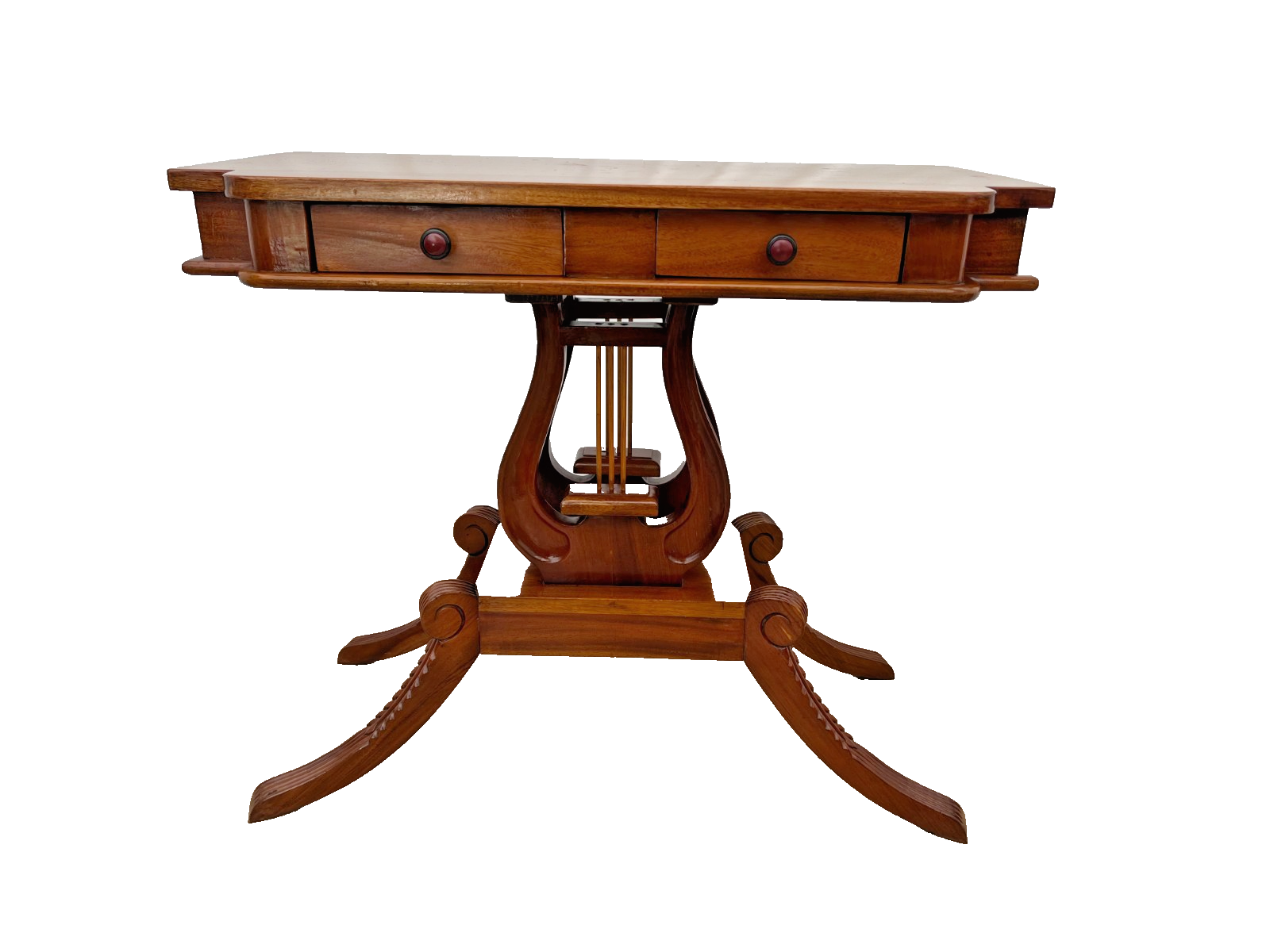 Console Table Lyre Violin Double Harp Pedestal Base Two Drawers Carved ...