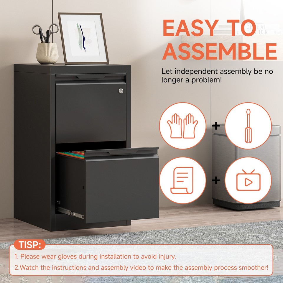 Metal 2 Drawer File Cabinet with Lock Storage 2 Drawer Filing Cabinet ...