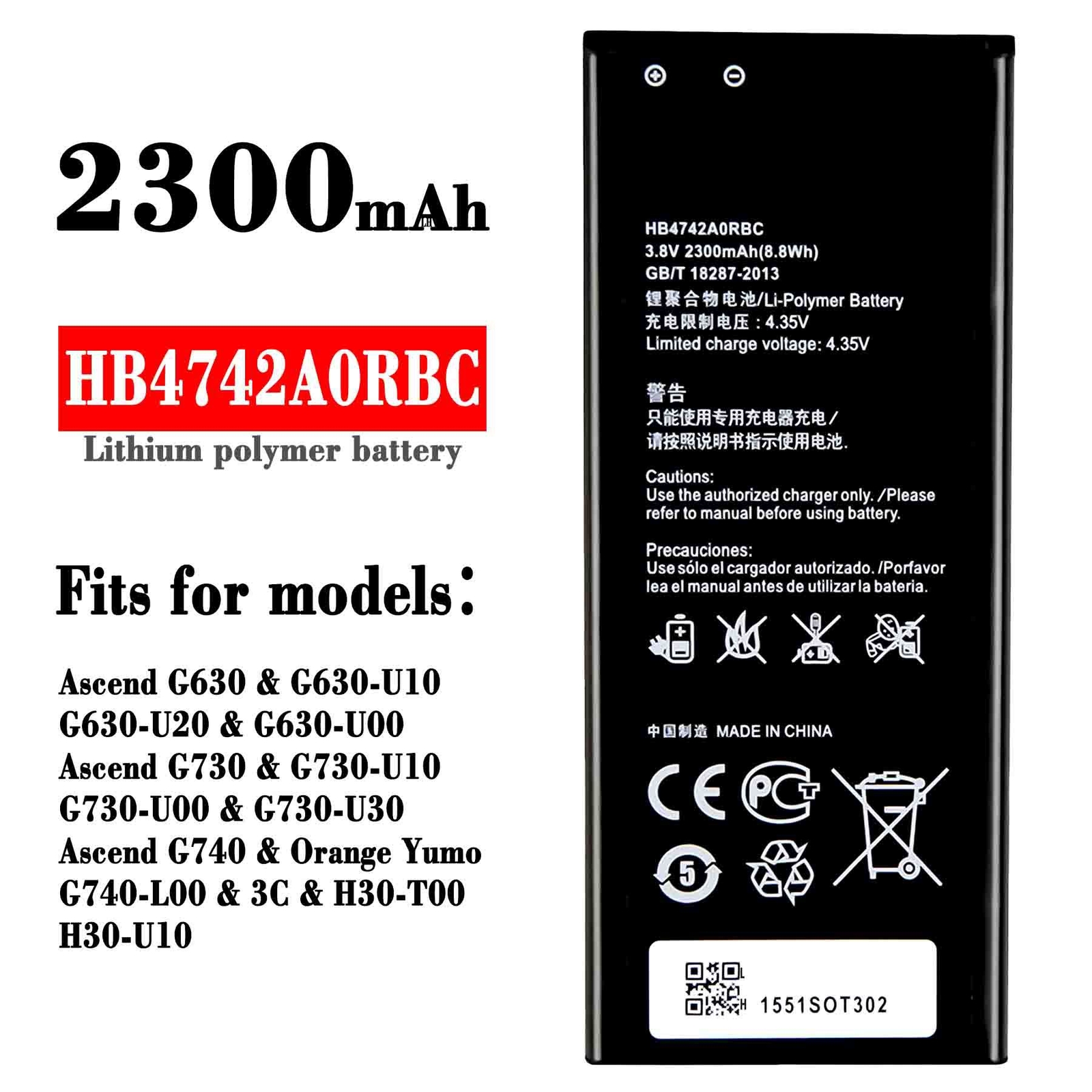 Battery For HUAWEI G730-U10 Ascend G740 Orange Yumo 3C H30-U10 ...