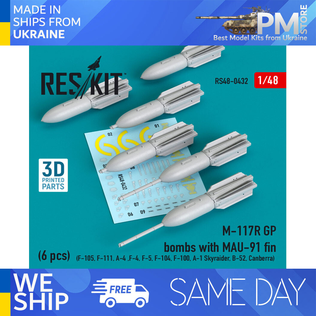 Reskit RS48-0432 1/48 M-117R GP bombs with MAU-91 fin F-105,F-111, A-4 ...