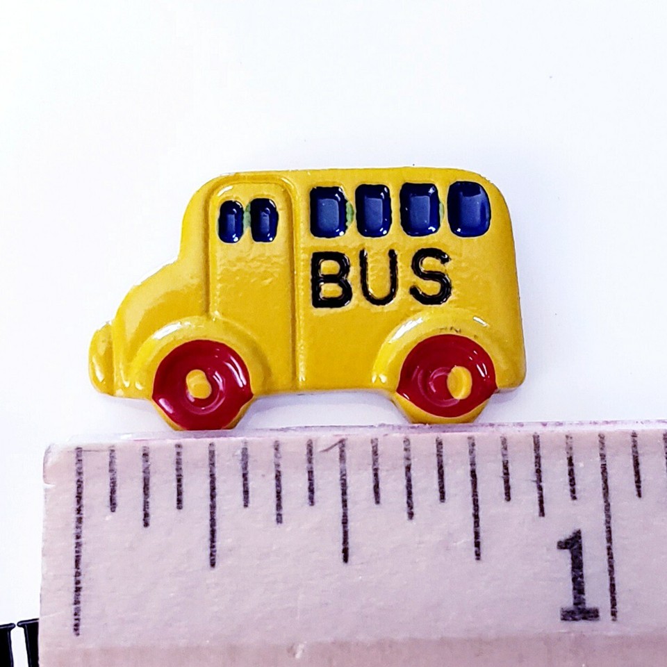Vintage JHB International Hand Painted School Bus Buttons Yellow Red ...