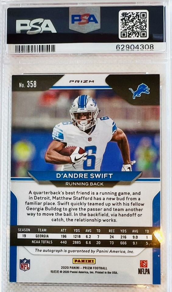 2020 Panini Prizm D’Andre Swift RC Prizm Rookie Card Auto SP PSA 10 💎 ...