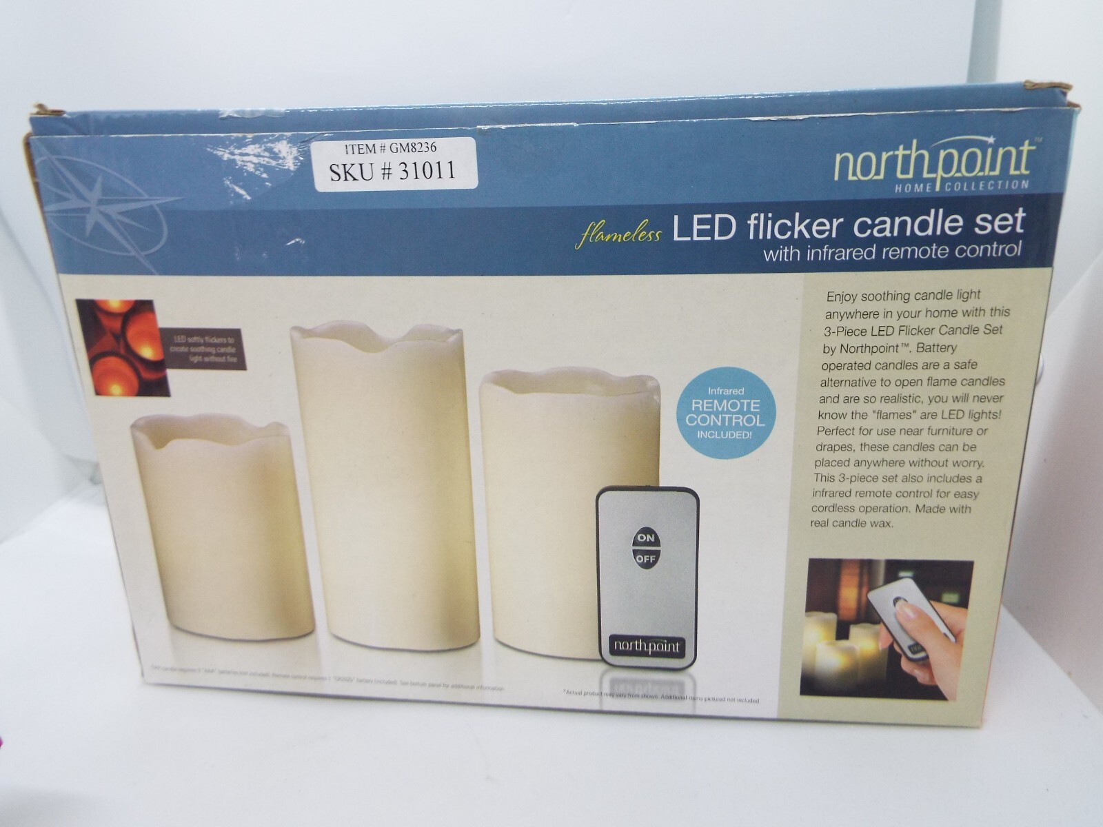 Northpoint Flameless Led Flicker Candle Set of 3 W/Infrared Remote ...
