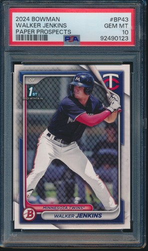 PSA 10 WALKER JENKINS 1st 2024 Bowman Paper Prospects TWINS Rookie RC ...