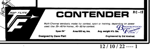 CONTENDER Top Flite PLAN + Articles to build 54" Model Airplane | eBay