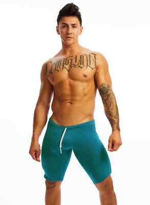 N2N Bodywear Men teal blue rayon lounge Jammer biker shorts size L XL ...