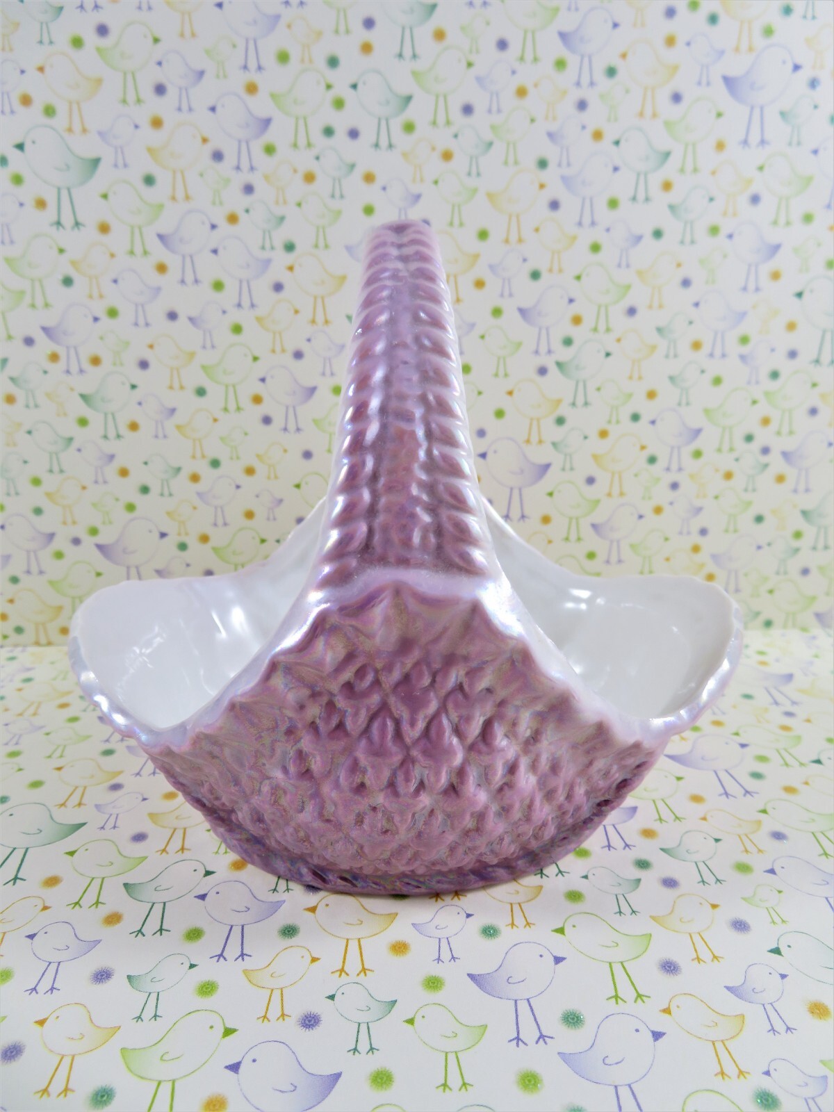 Small Vintage Porcelain Basket Candy Dish Mauve Pearlescent Luster ...